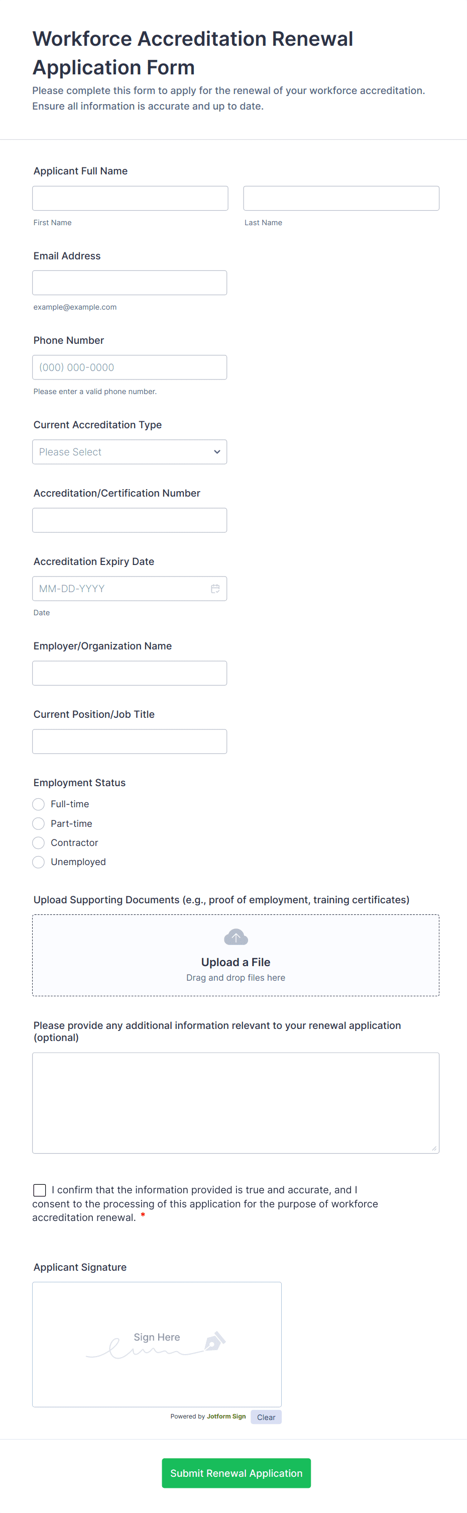 Workforce Accreditation Renewal Application Form Template | Jotform