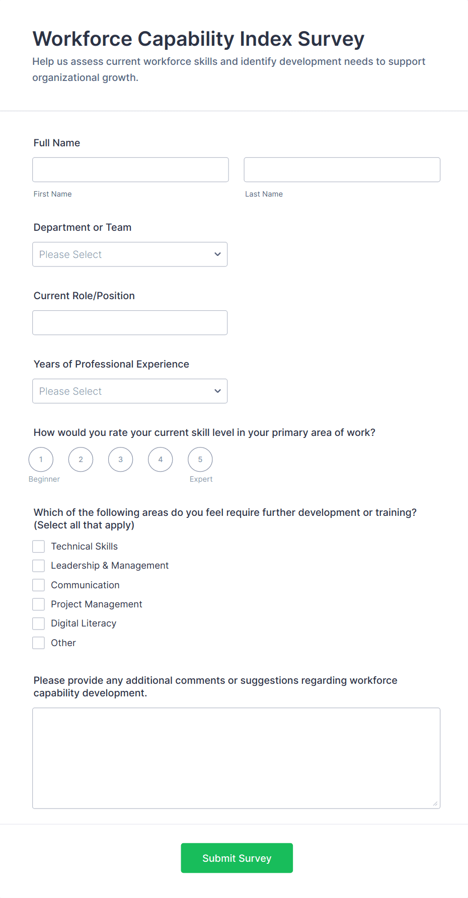 Workforce Capability Index Survey Form Template | Jotform