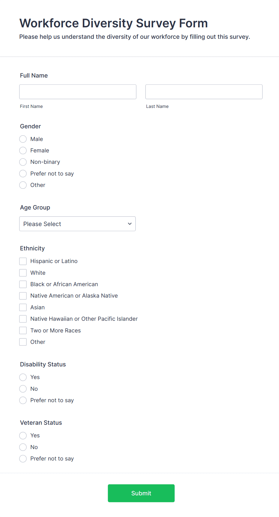Workforce Diversity Survey Form Template | Jotform