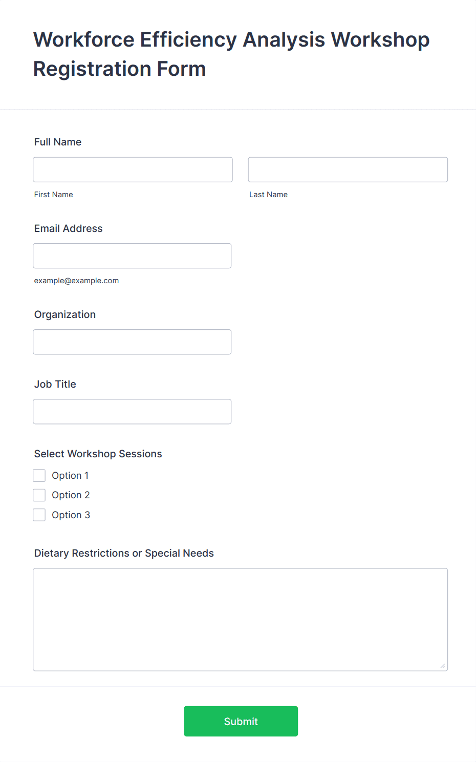 Workforce Efficiency Analysis Workshop Registration Form Template | Jotform