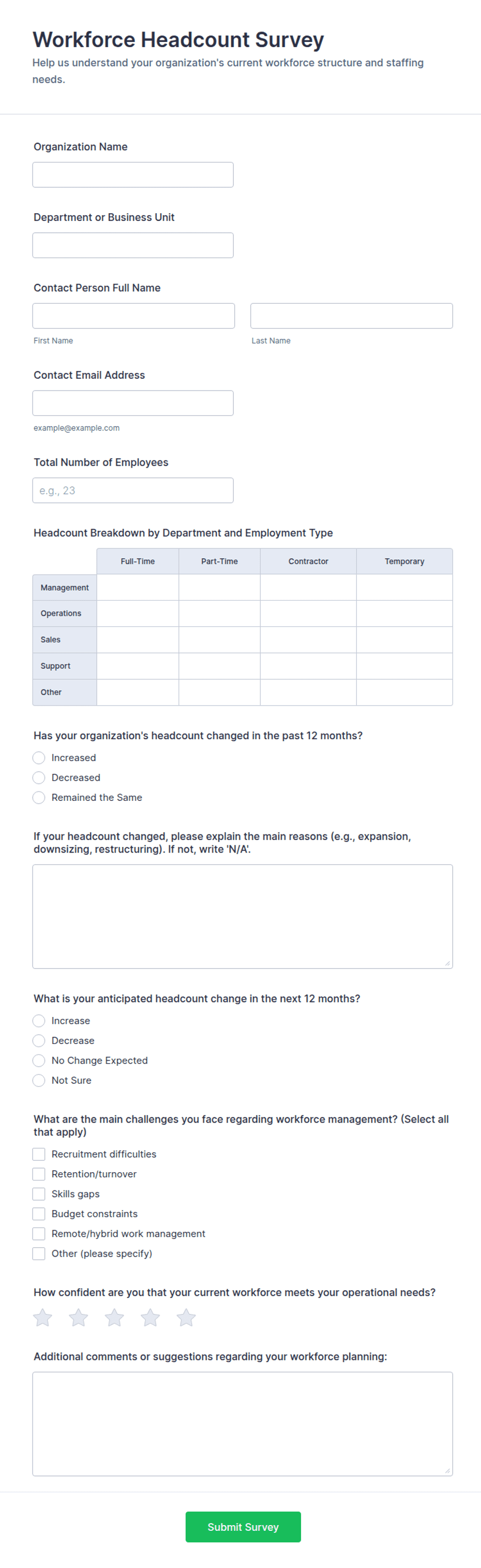 Workforce Headcount Survey Form Template | Jotform
