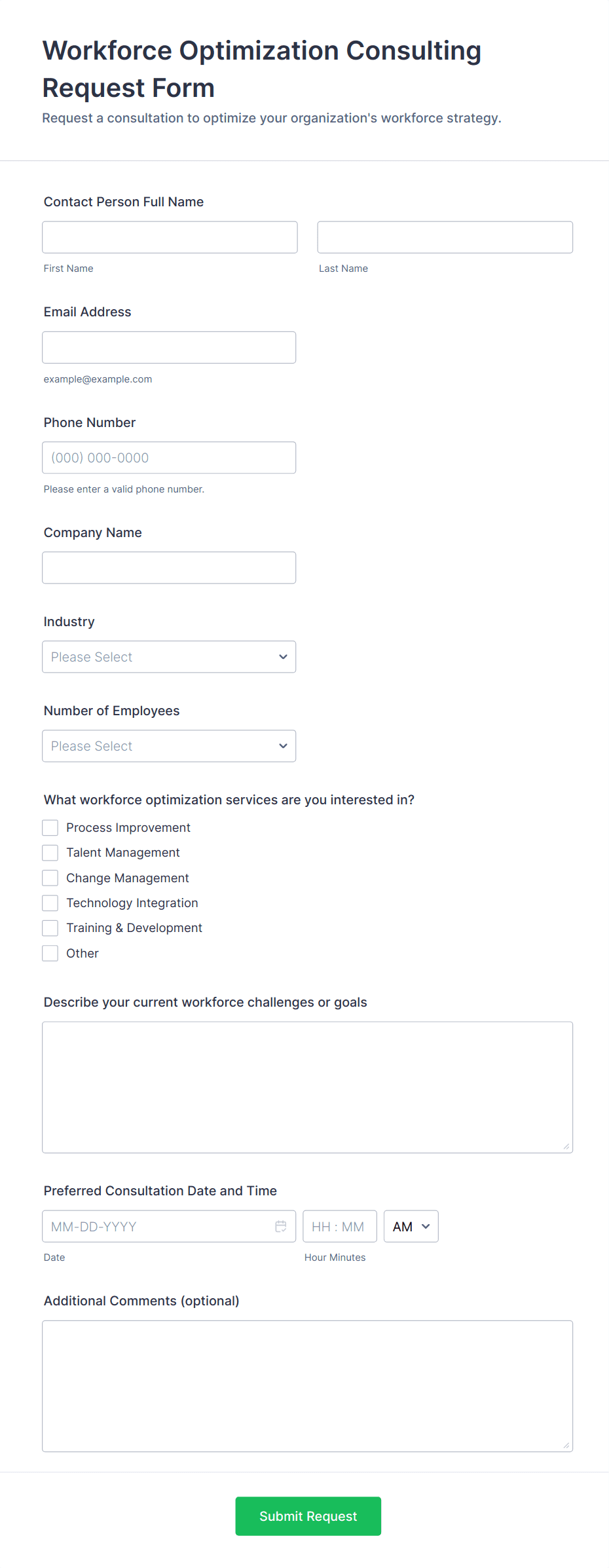 Workforce Optimization Consulting Request Form Template | Jotform