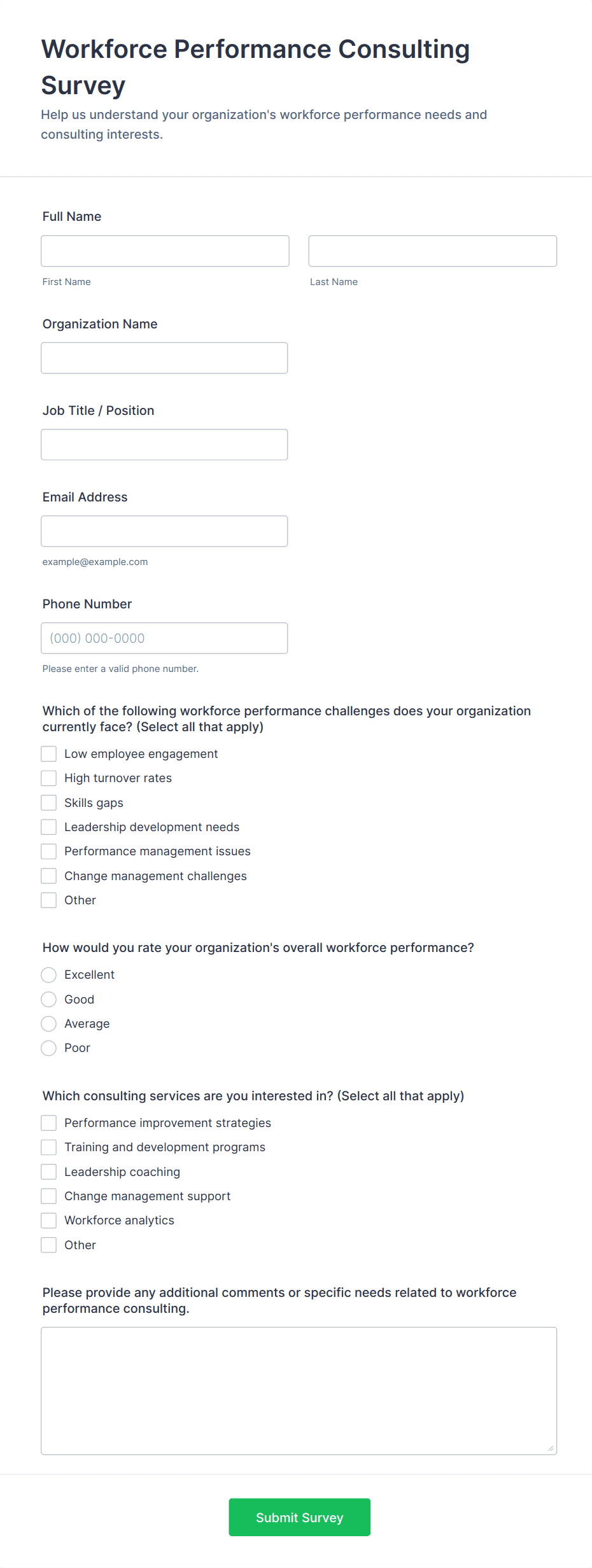 Workforce Performance Consulting Survey Form Template | Jotform