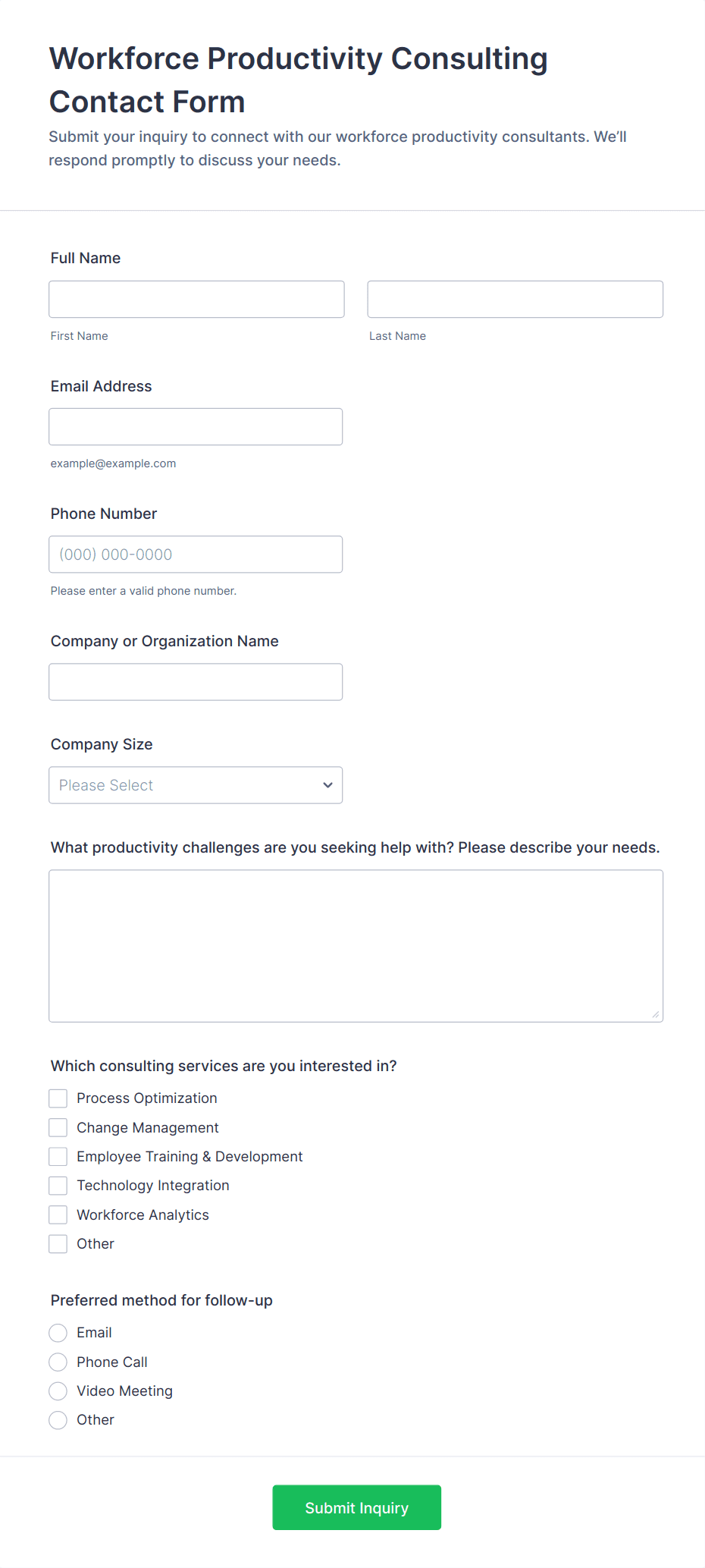 Workforce Productivity Consulting Contact Form Template | Jotform
