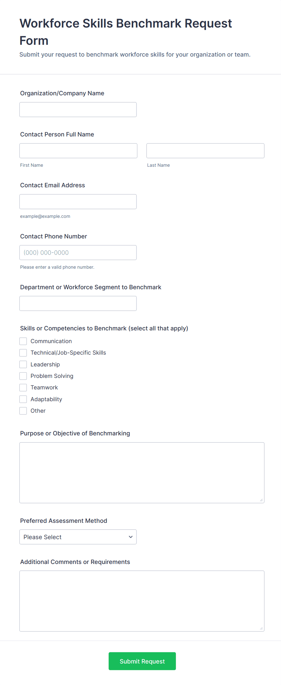 Workforce Skills Benchmark Request Form Template | Jotform