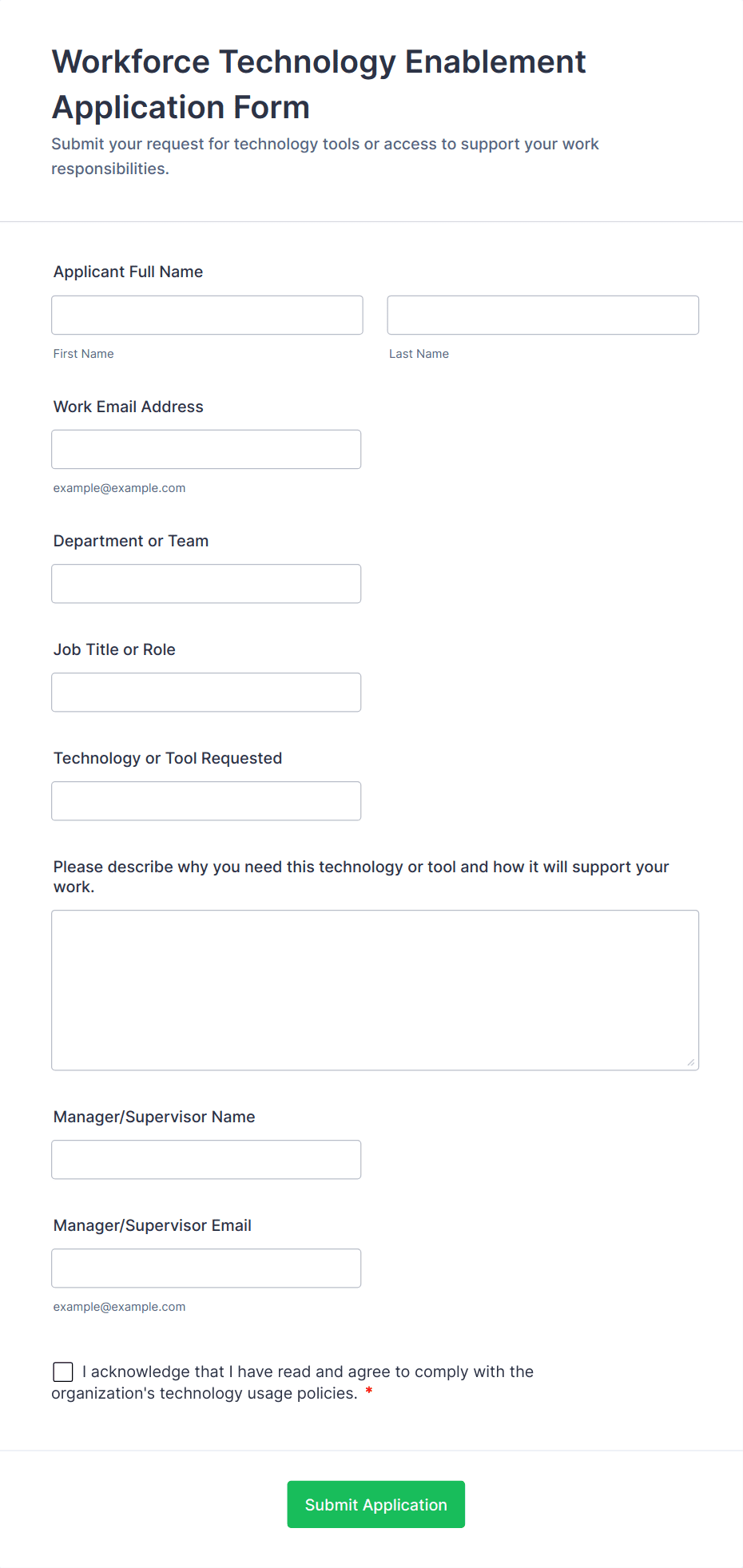 Workforce Technology Enablement Application Form Template | Jotform