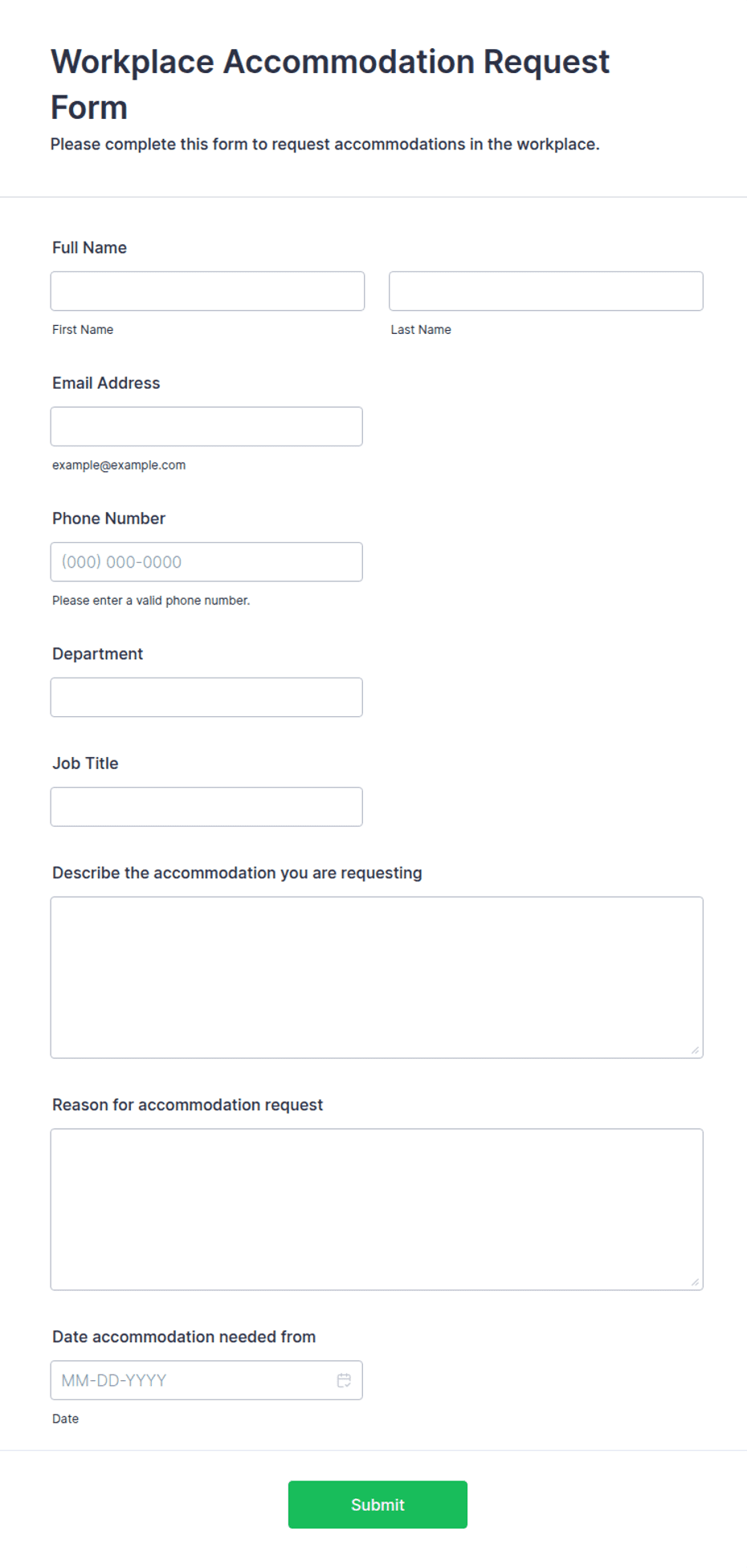 Workplace Accommodation Request Form Template | Jotform