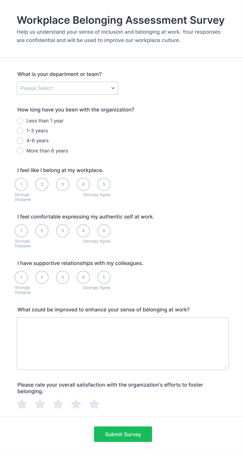 Workplace Belonging Assessment Survey Form Template | Jotform