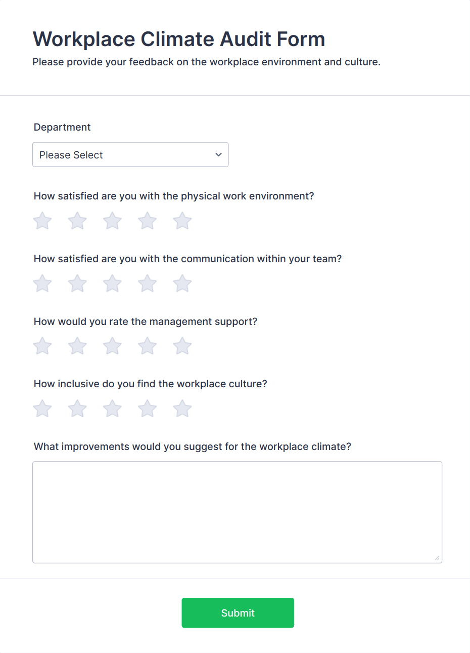 Workplace Climate Audit Form Template | Jotform