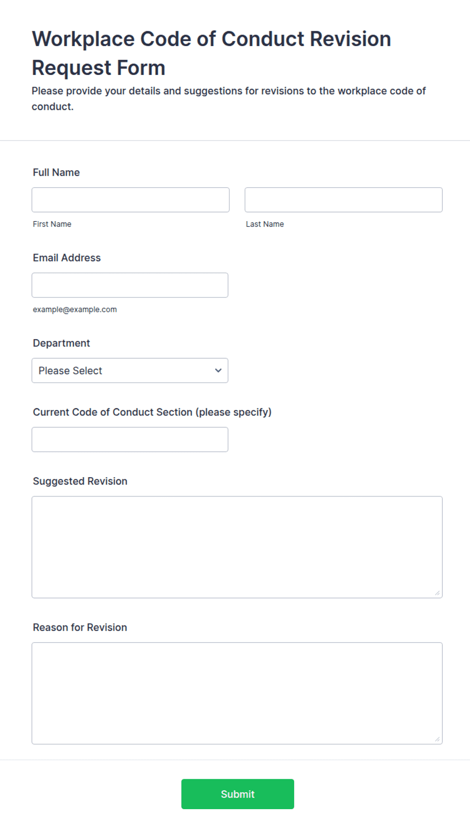 Workplace Code of Conduct Revision Request Form Template | Jotform