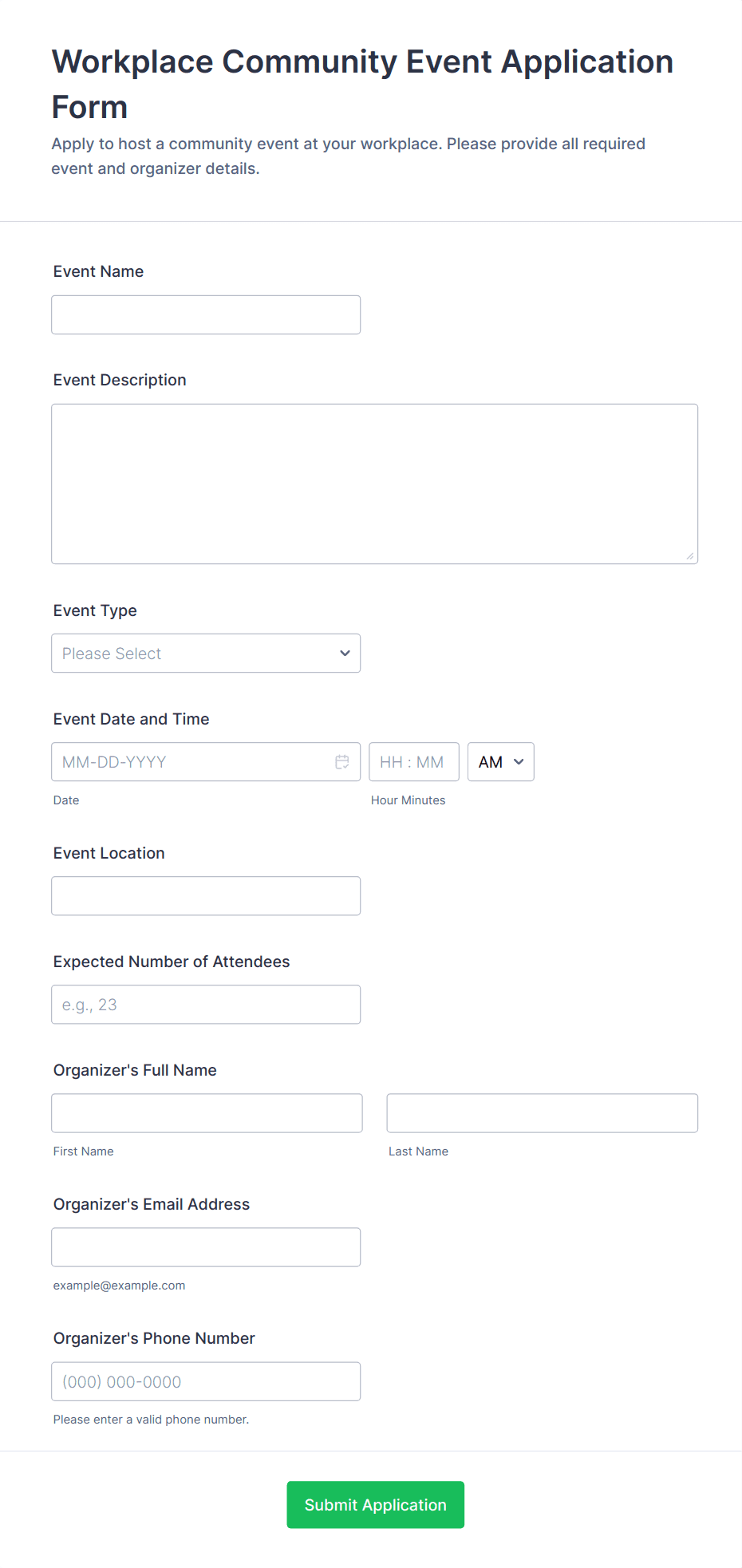 Workplace Community Event Application Form Template | Jotform