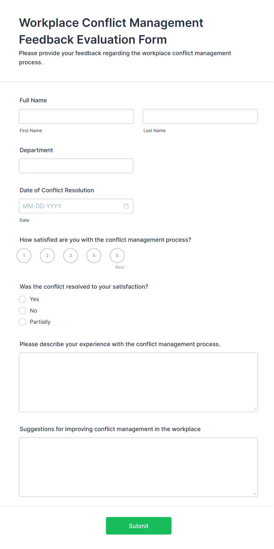 Workplace Conflict Management Feedback Evaluation Form Template | Jotform