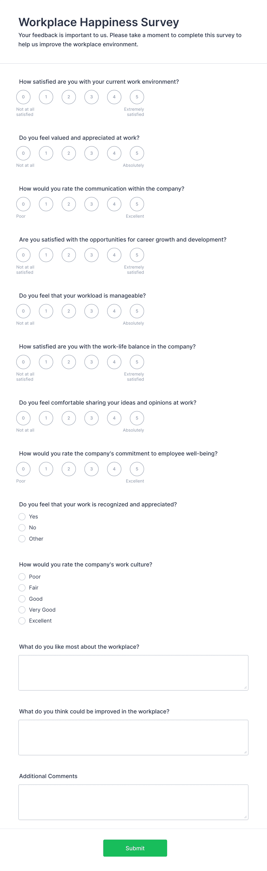 Workplace Happiness Survey Form Template | Jotform