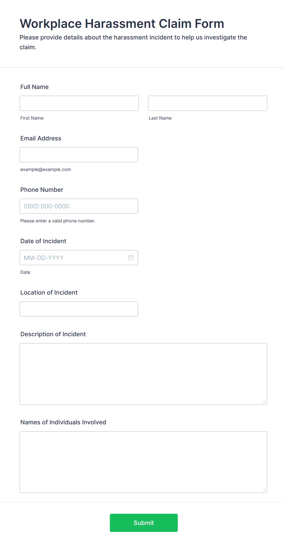 Workplace Harassment Claim Form Template | Jotform