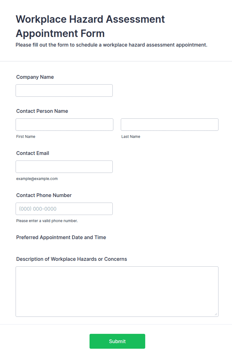 Workplace Hazard Assessment Appointment Form Template | Jotform