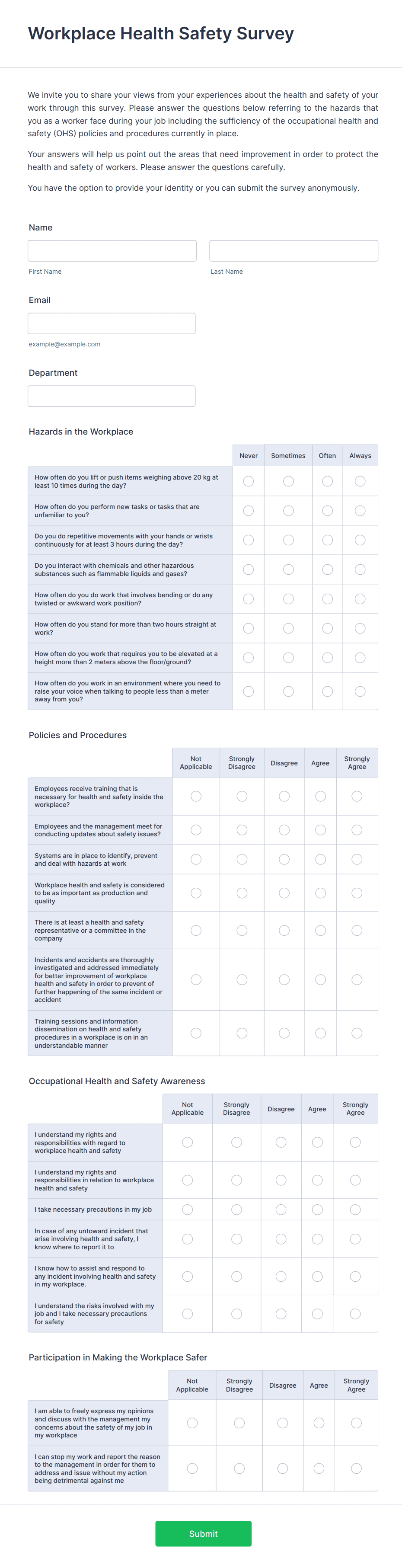 Workplace Health Safety Survey Form Template | Jotform