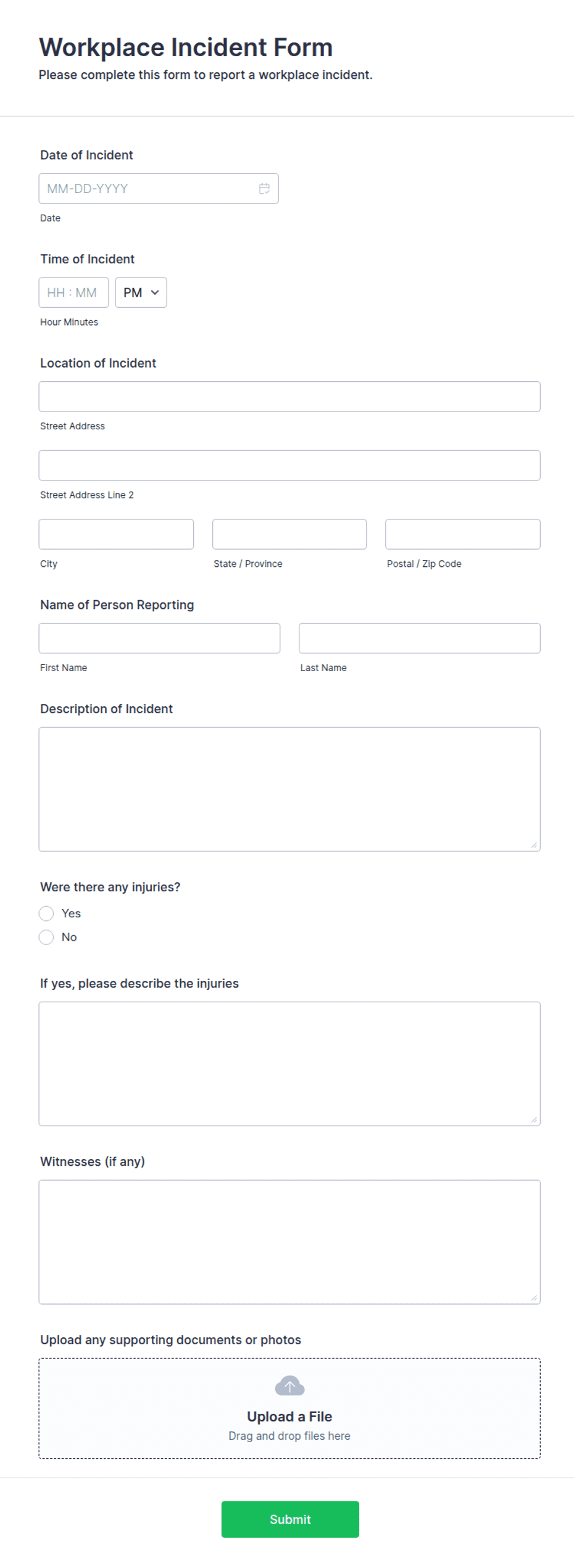 Workplace Incident Form Template | Jotform