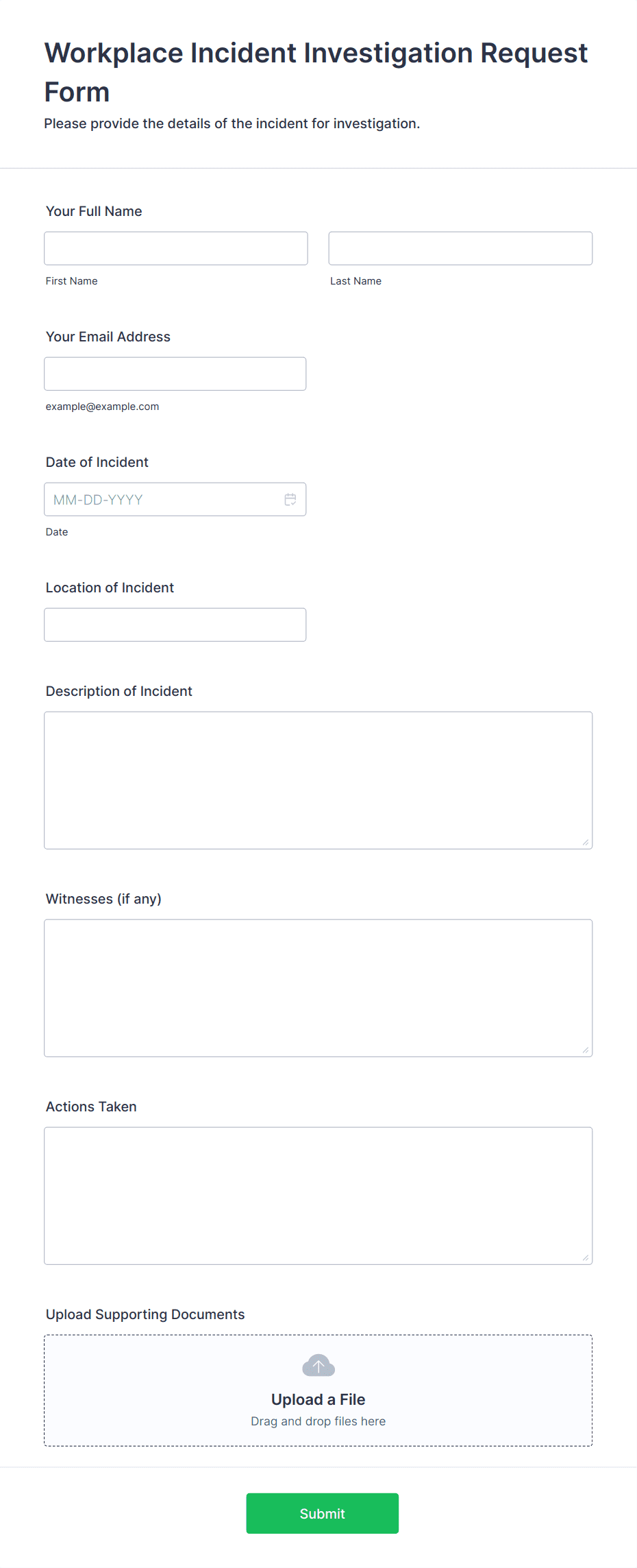 Workplace Incident Investigation Request Form Template | Jotform
