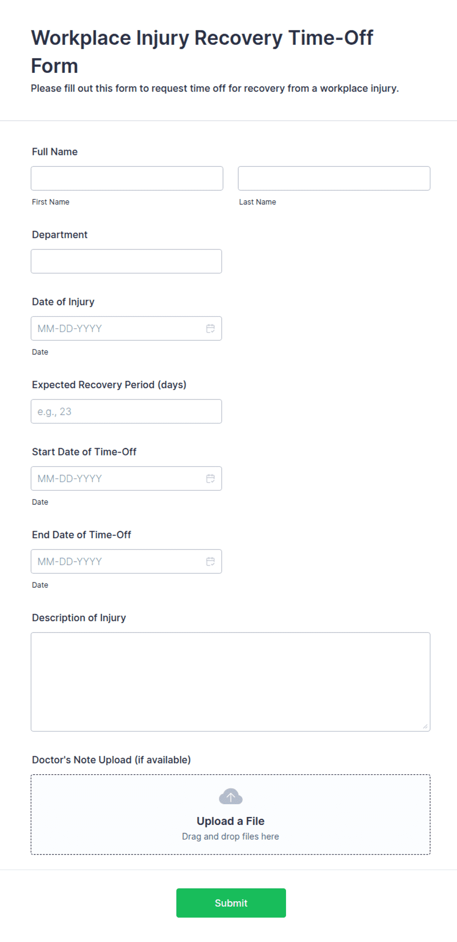 Workplace Injury Recovery Time-Off Form Template | Jotform