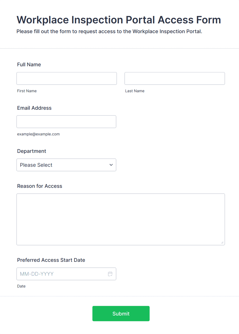 Workplace Inspection Portal Access Form Template | Jotform