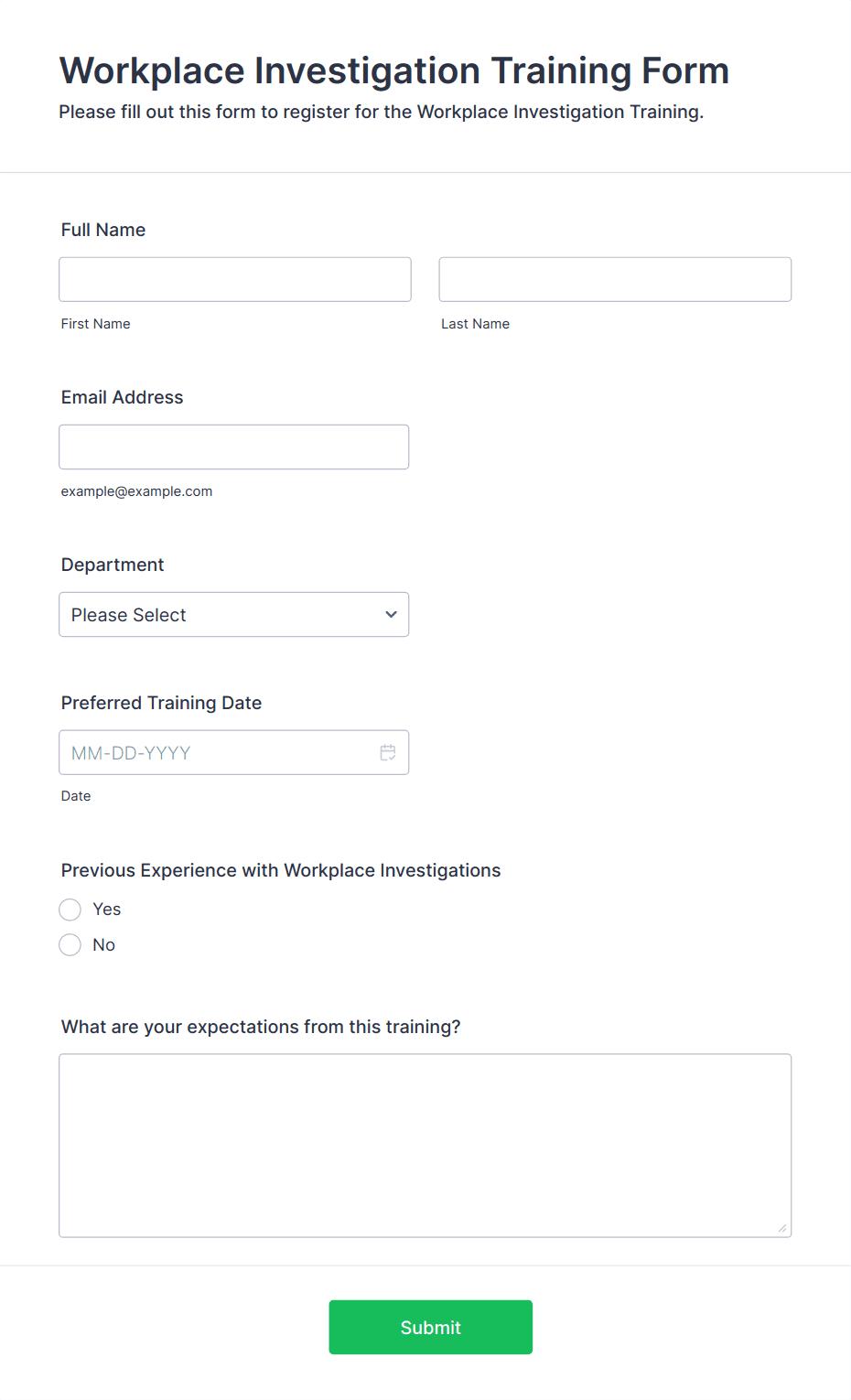 Workplace Investigation Training Form Template | Jotform