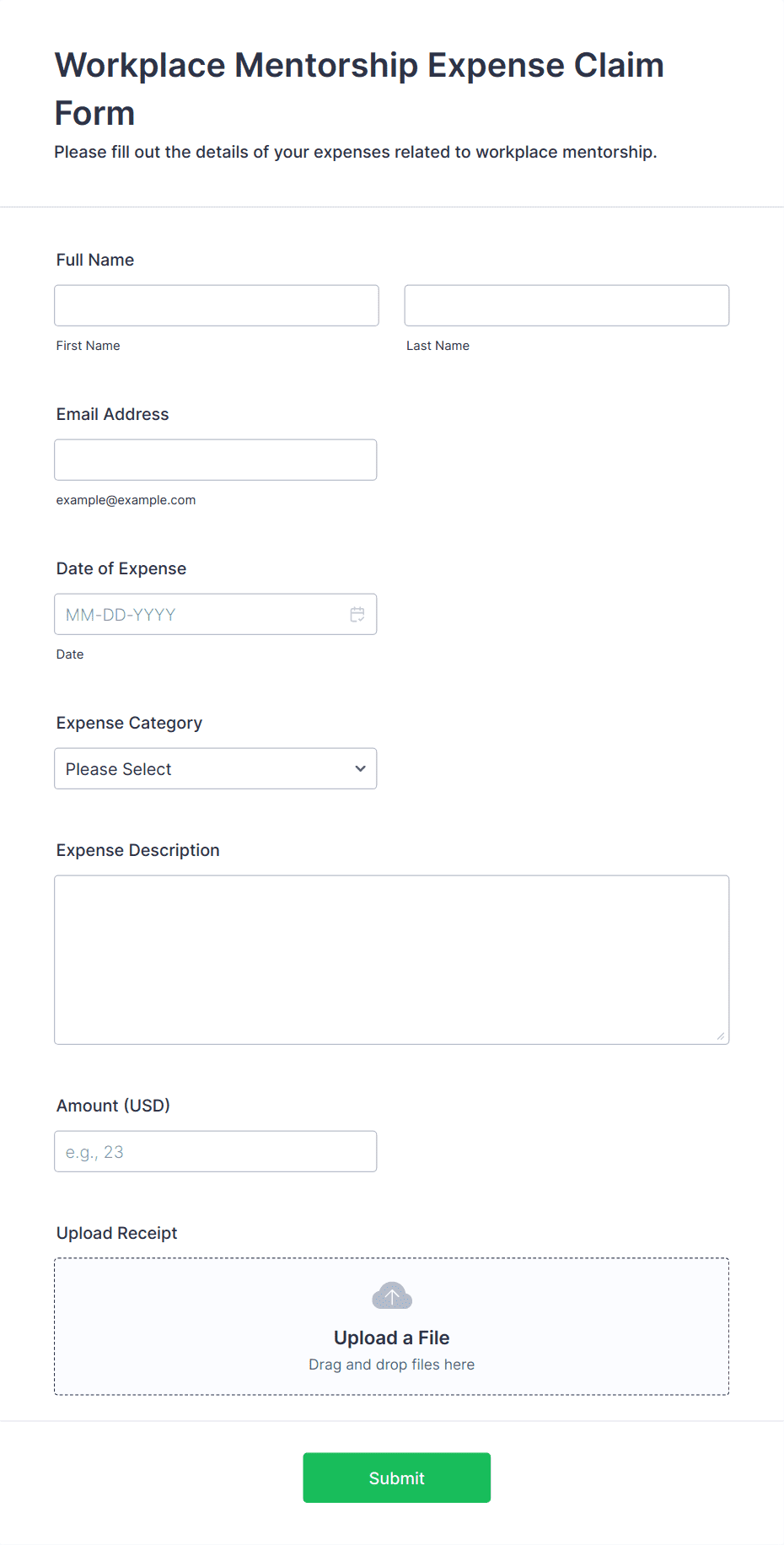 Workplace Mentorship Expense Claim Form Template | Jotform