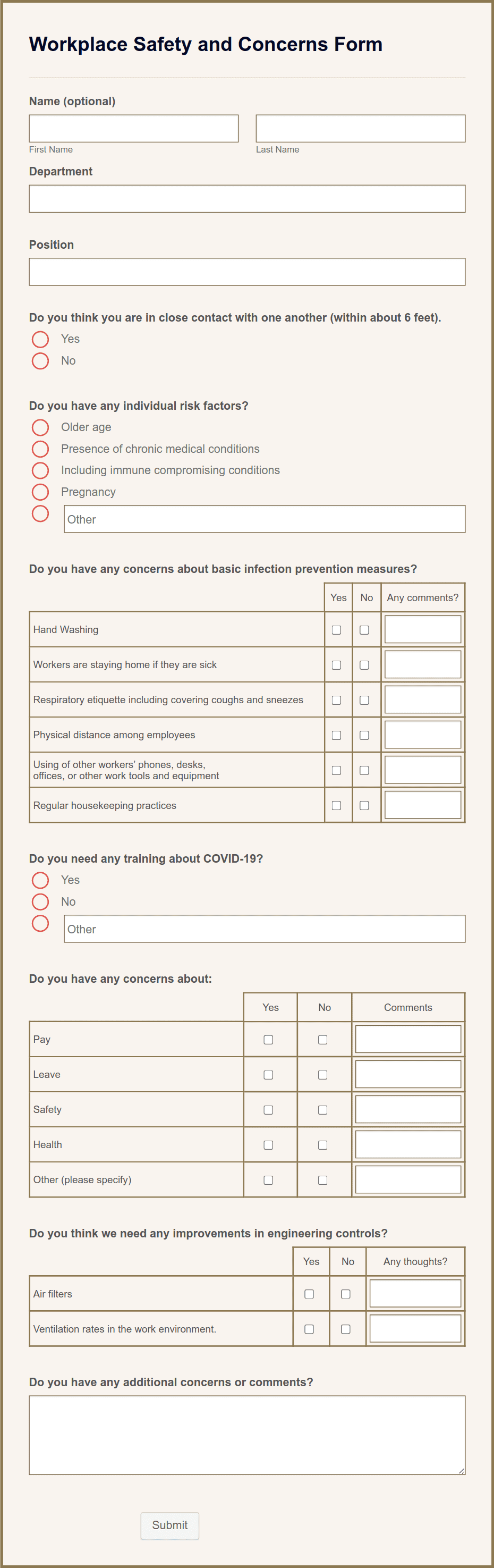 Workplace Safety and Concerns Form Template | Jotform
