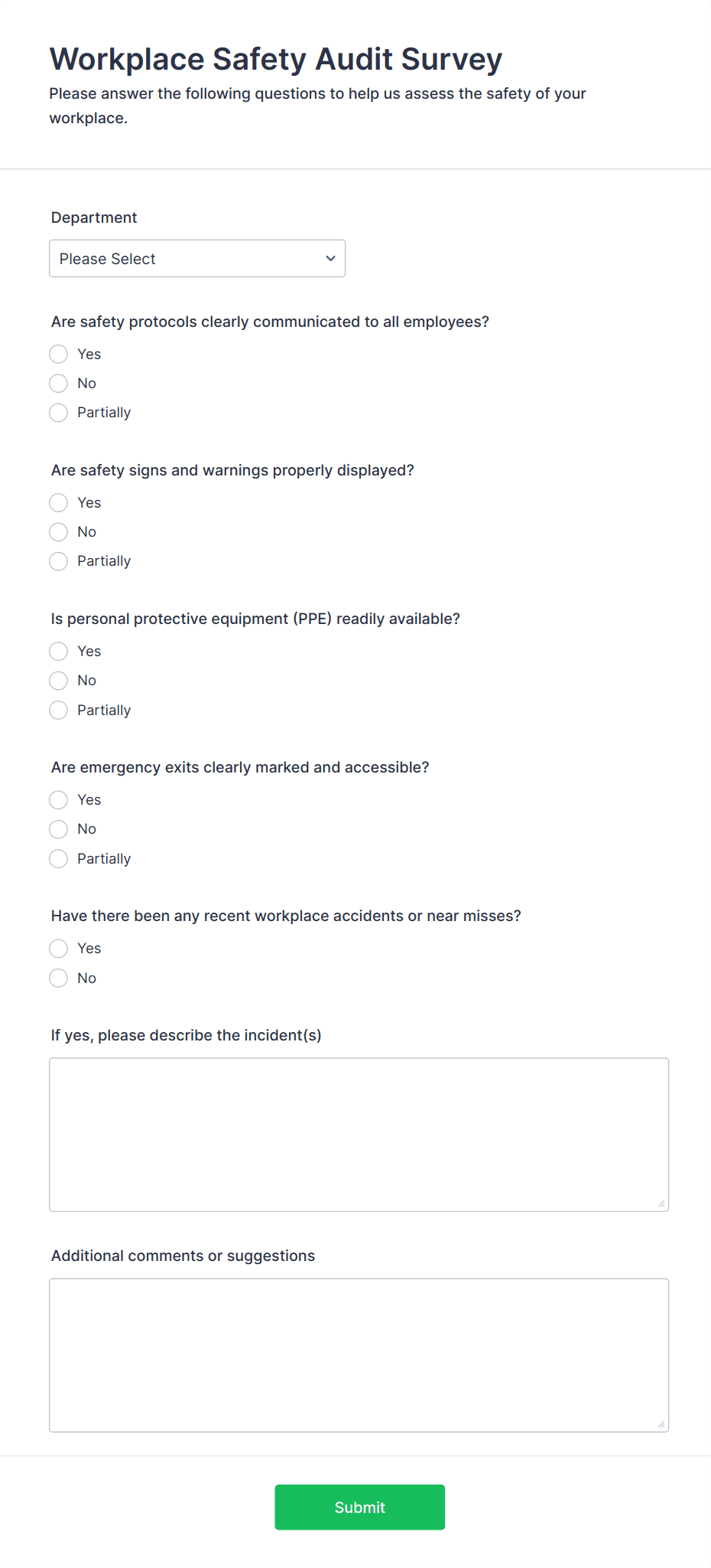 Workplace Safety Audit Survey Form Template | Jotform