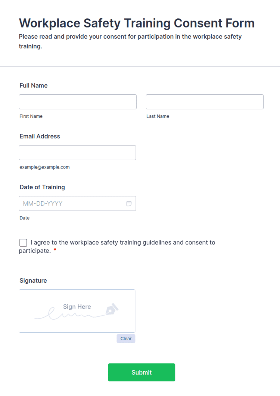 Workplace Safety Training Consent Form Template | Jotform