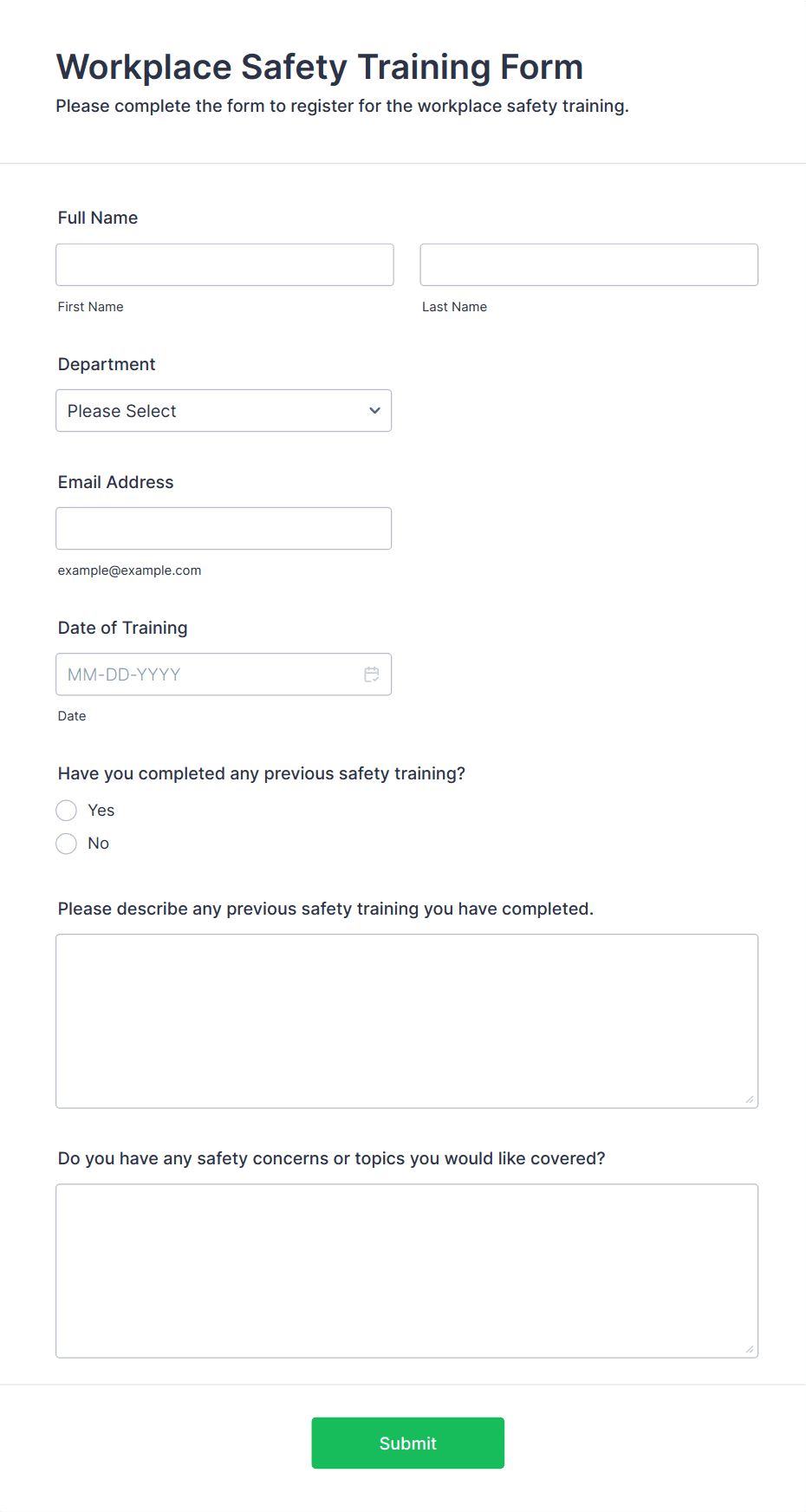Workplace Safety Training Form Template | Jotform