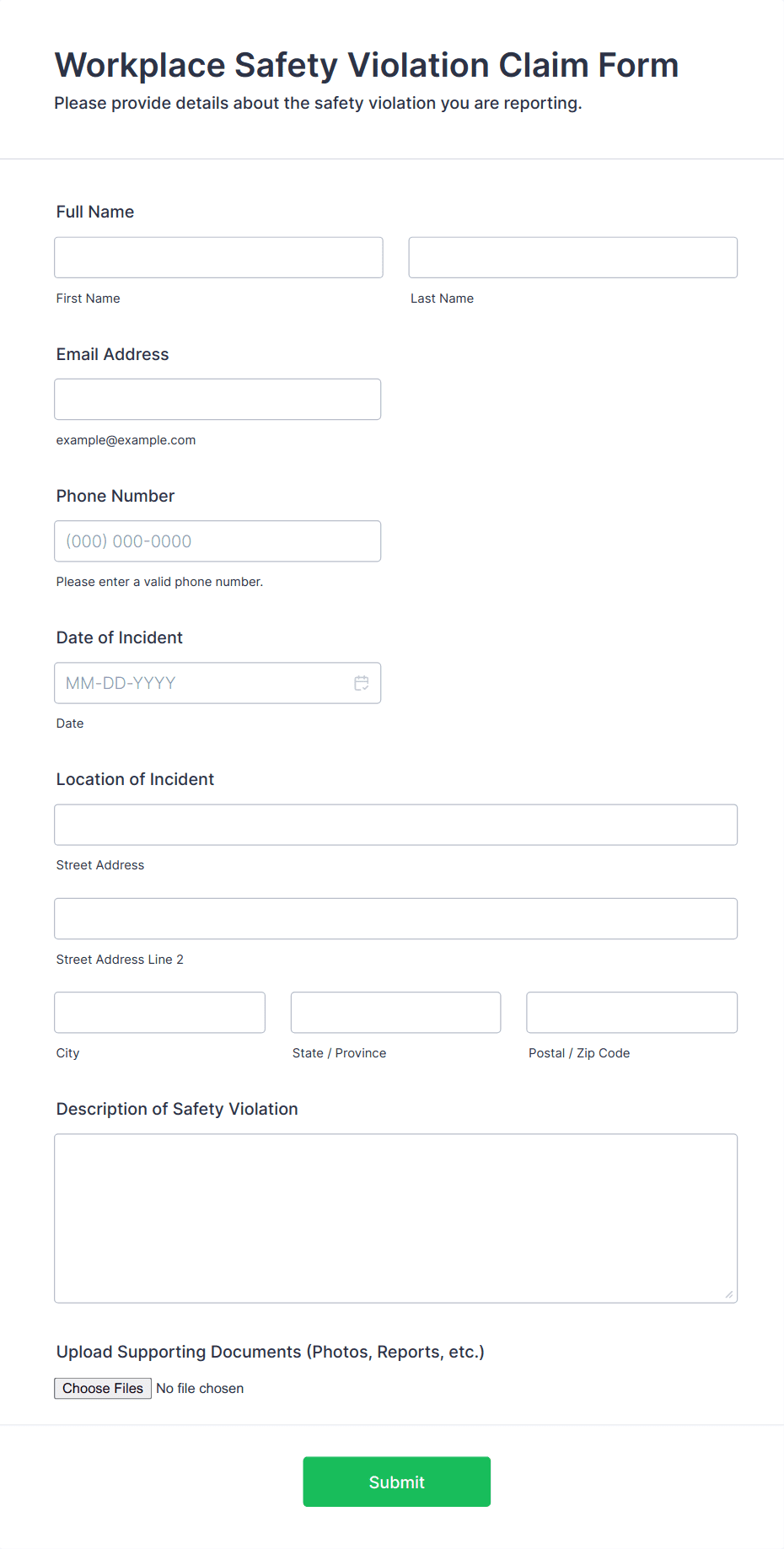 Workplace Safety Violation Claim Form Template | Jotform