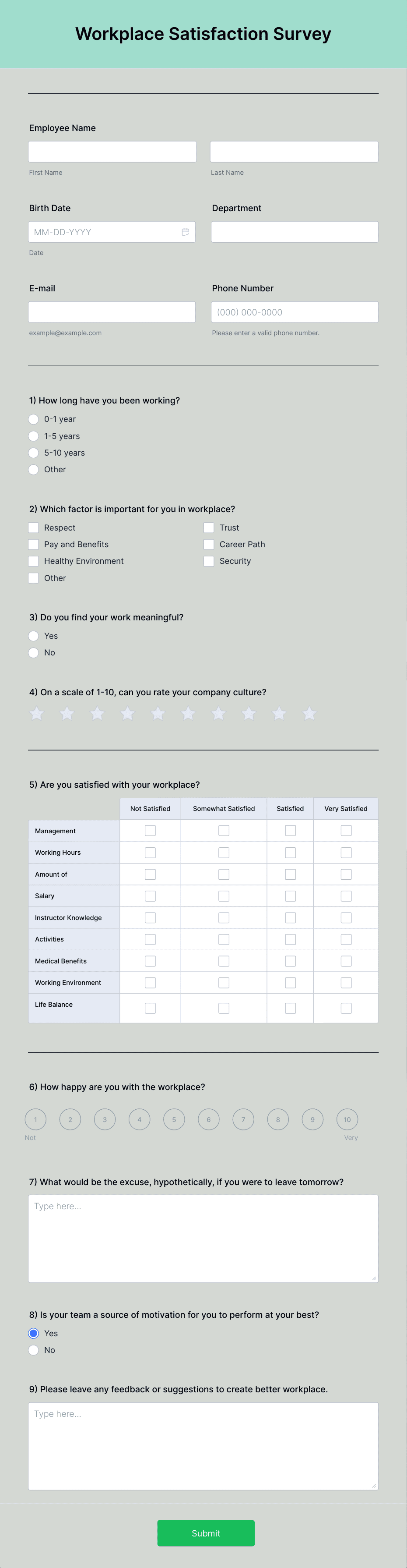 Workplace Satisfaction Survey Form Template | Jotform