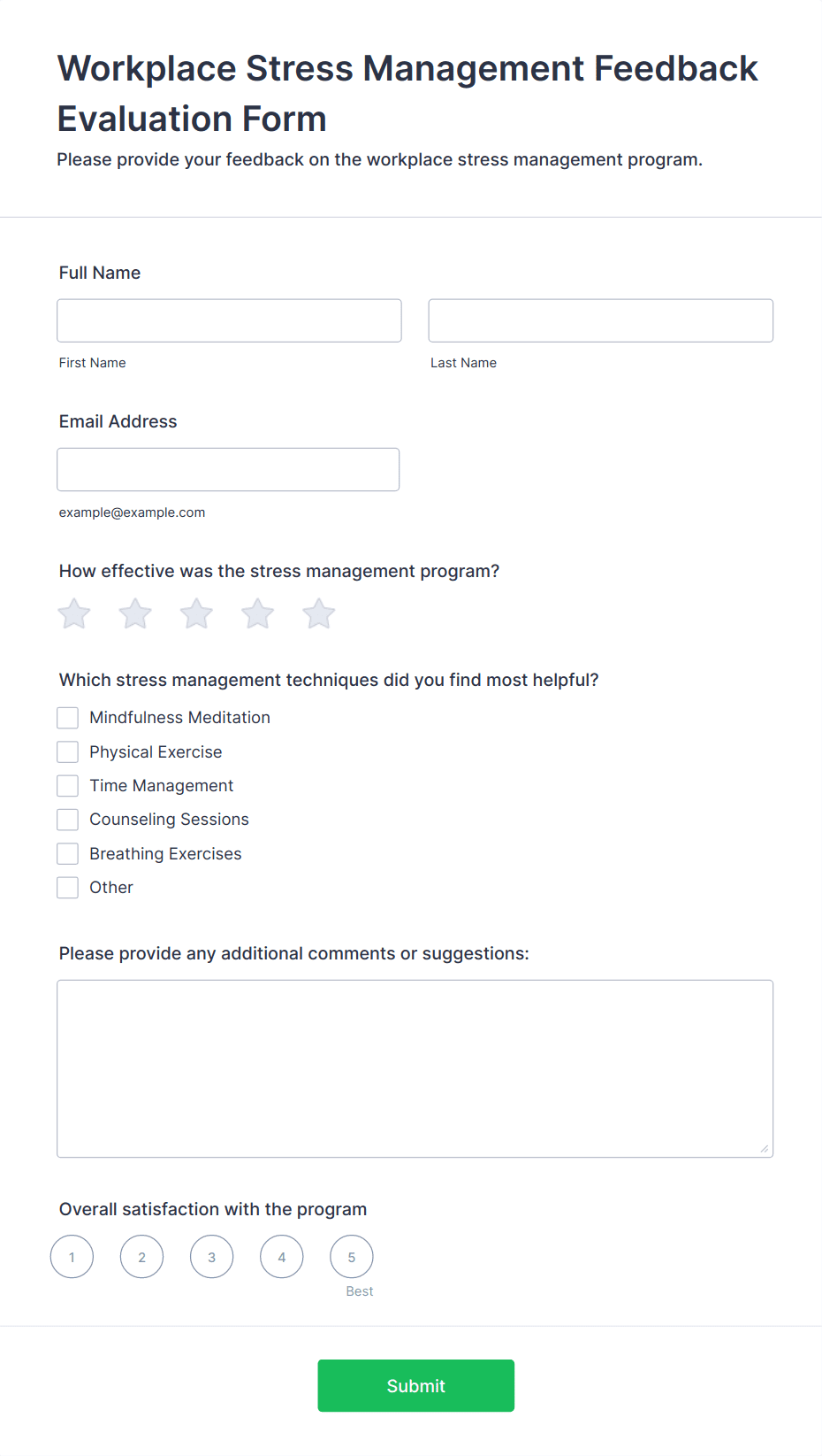 Workplace Stress Management Feedback Evaluation Form Template | Jotform