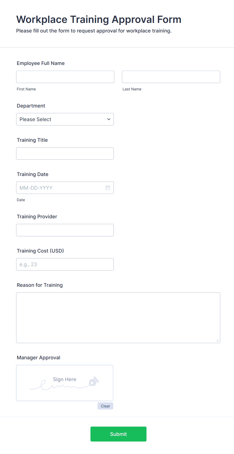 Workplace Training Approval Form Template | Jotform