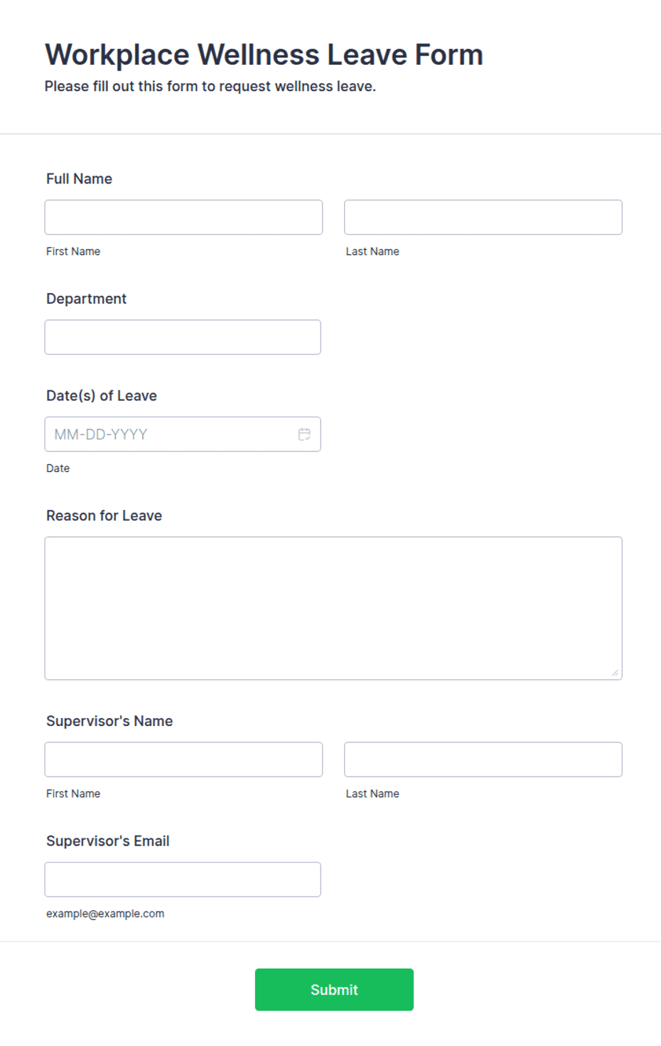 Workplace Wellness Leave Form Template | Jotform