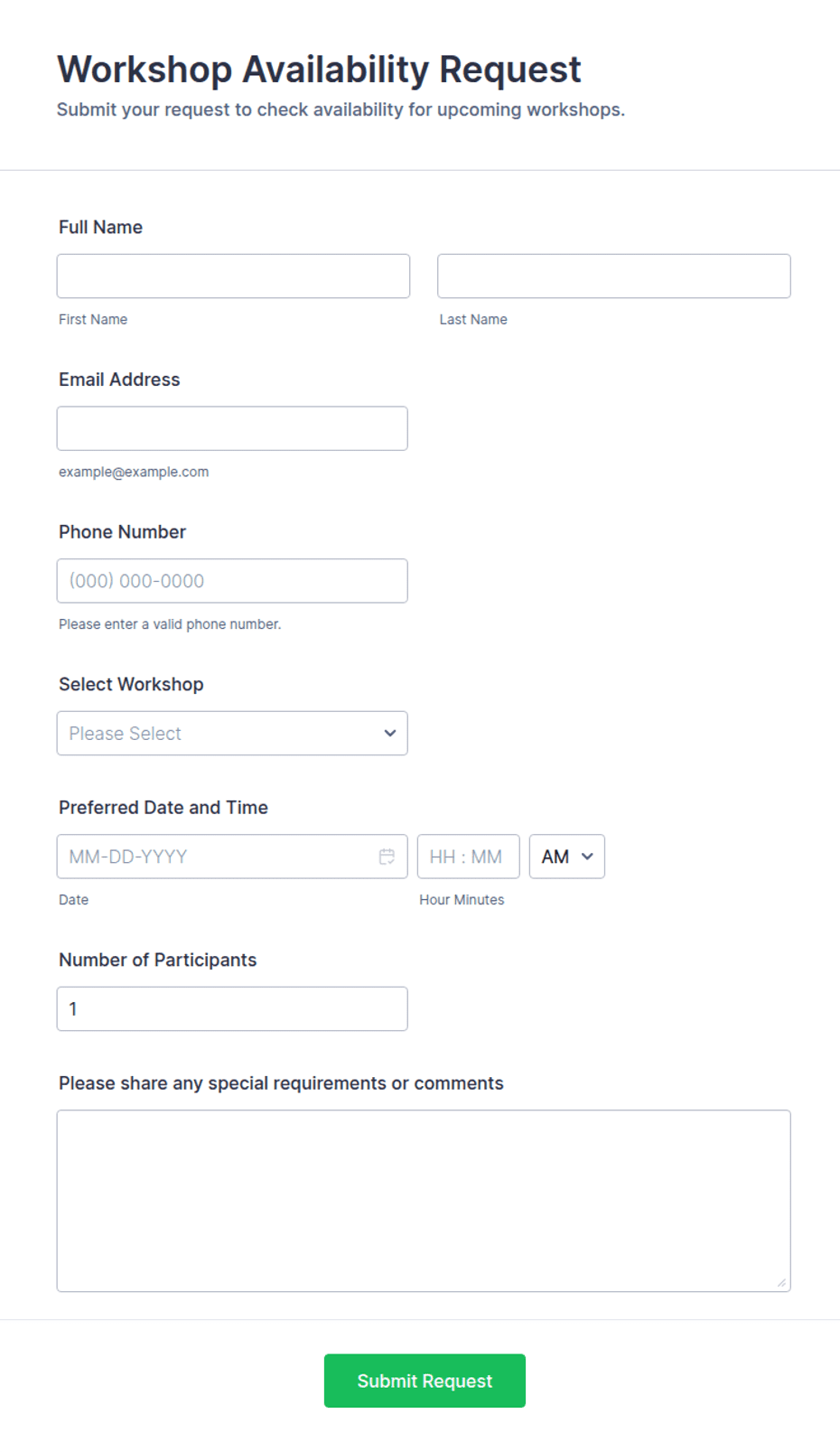 Workshop Availability Request Form Template | Jotform