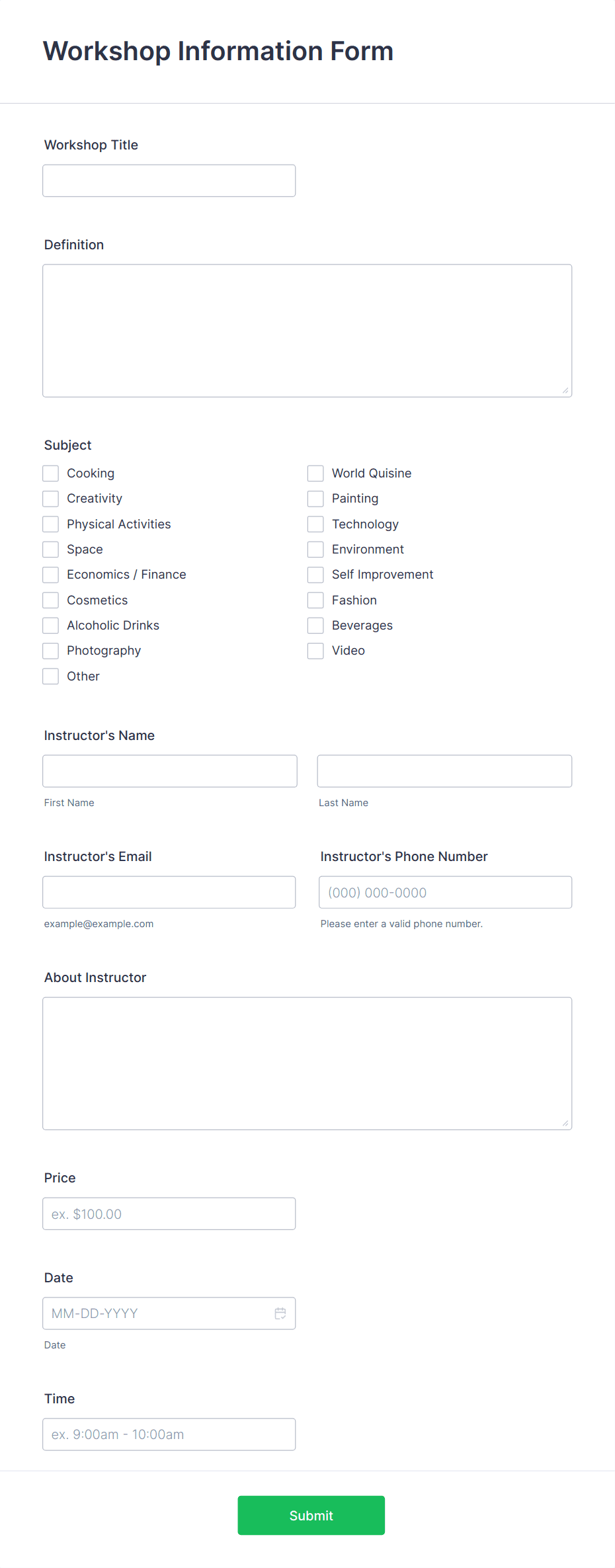 Workshop Information Form Template | Jotform