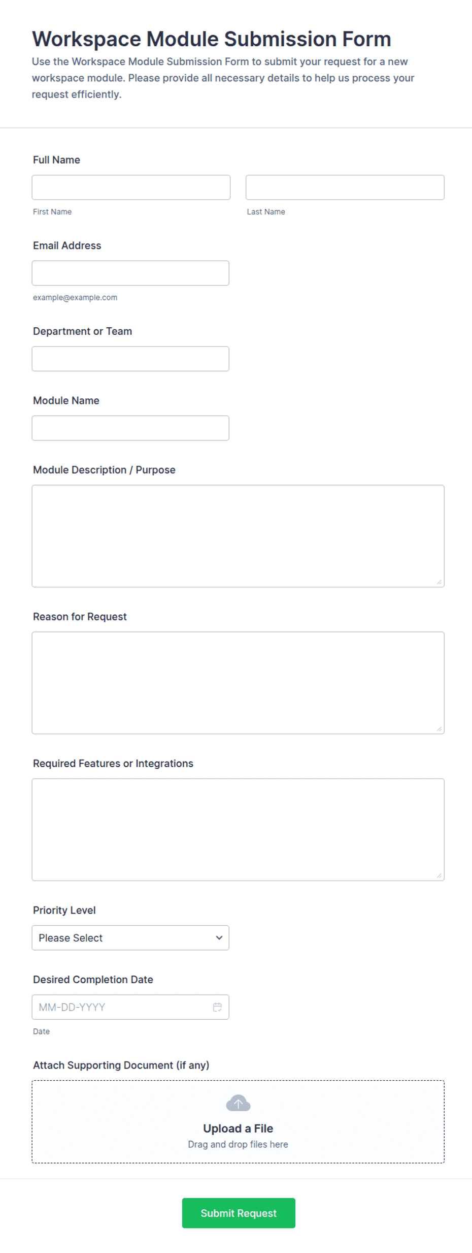 Workspace Module Submission Form Template | Jotform