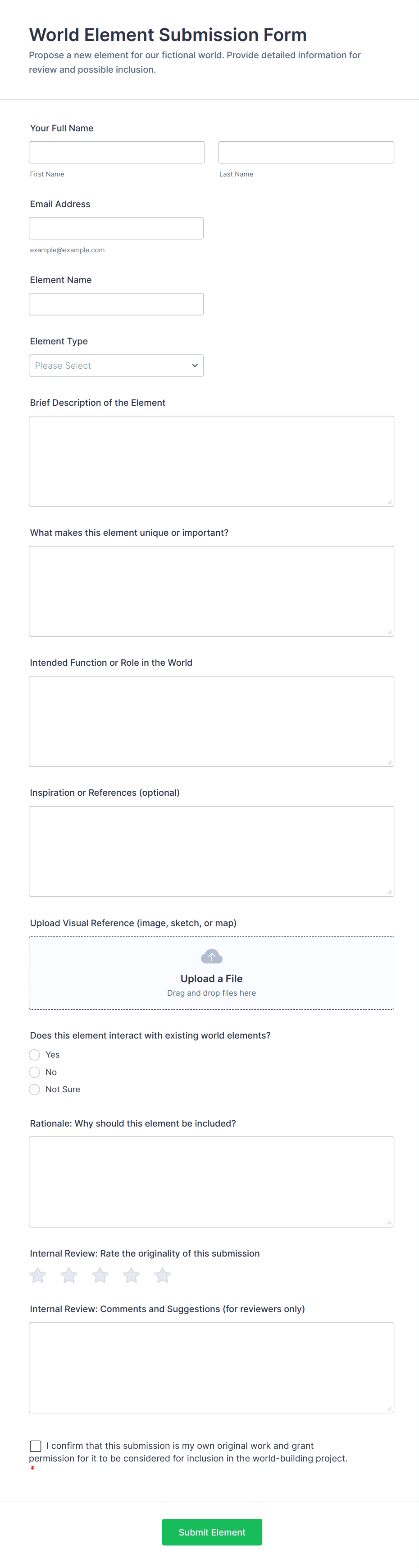 World Element Submission Form Template | Jotform