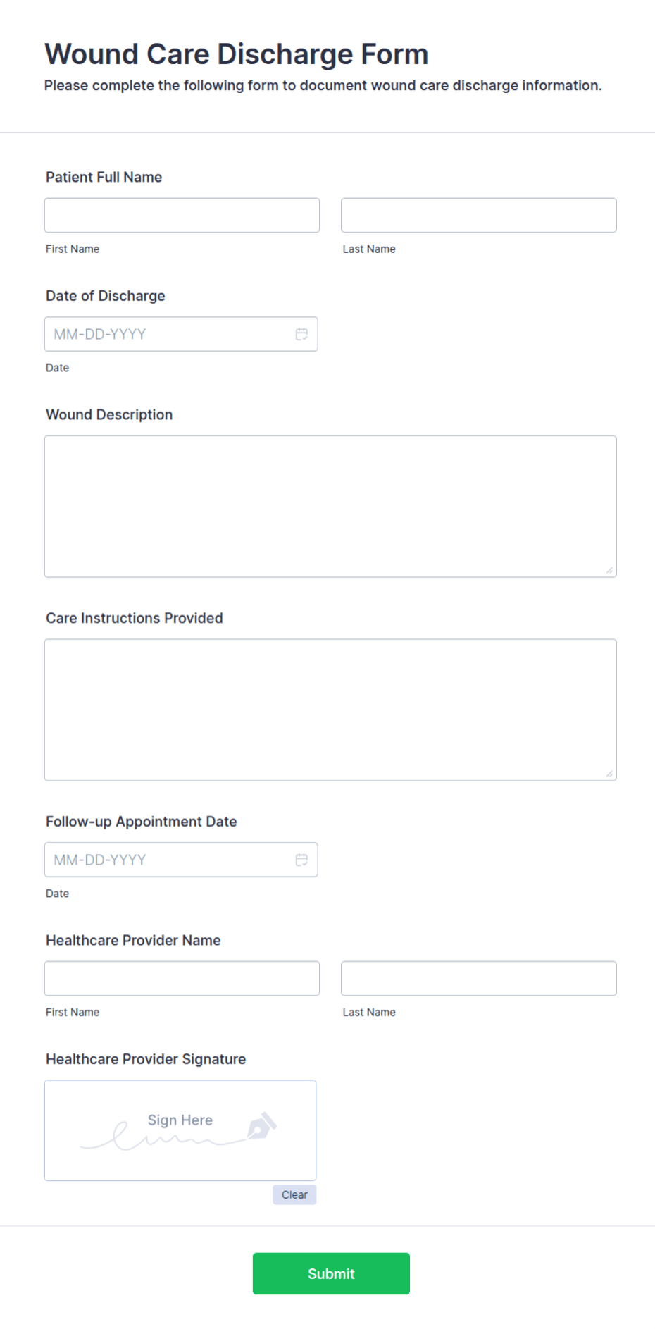 Wound Care Discharge Form Template | Jotform