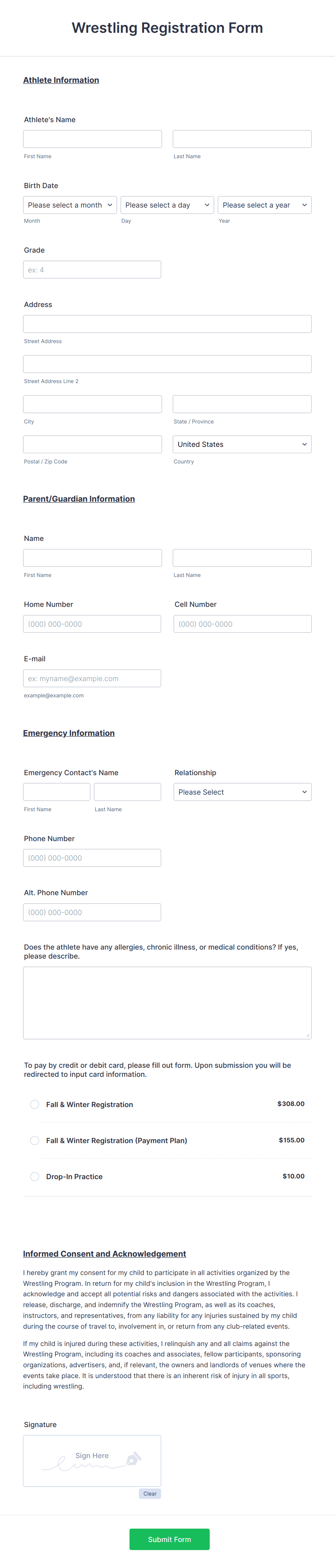 Wrestling Registration Form Template | Jotform