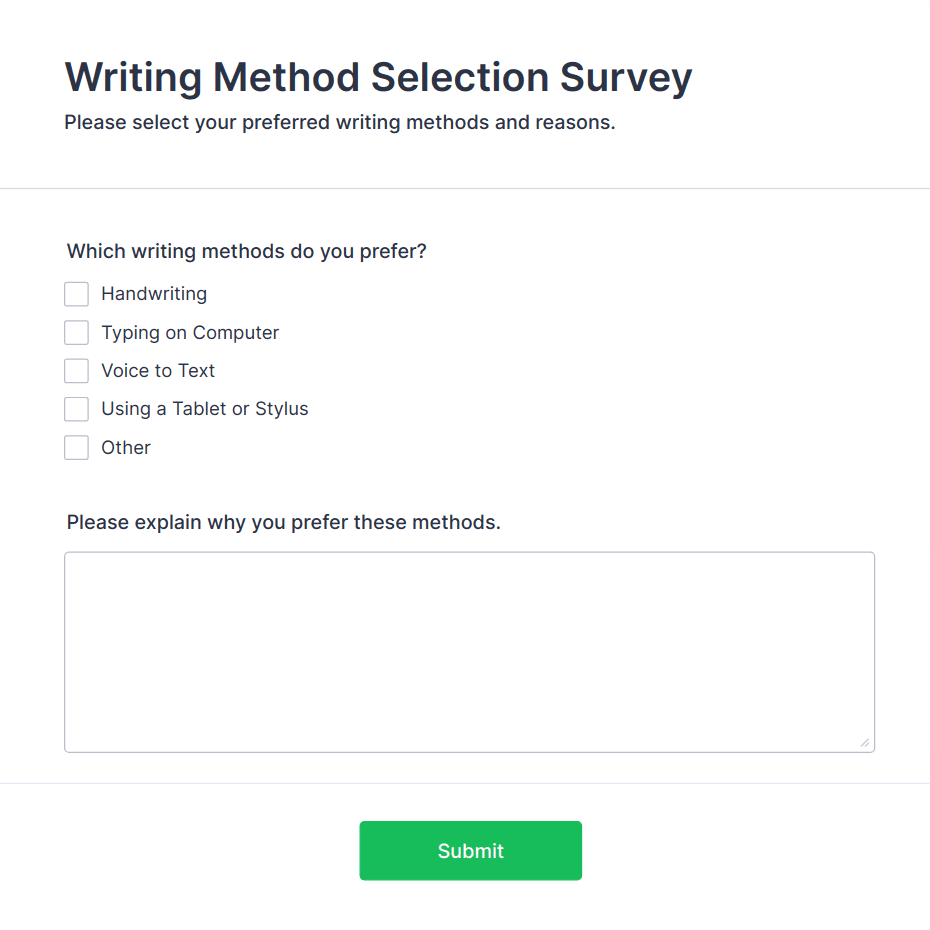 Writing Method Selection Survey Form Template | Jotform