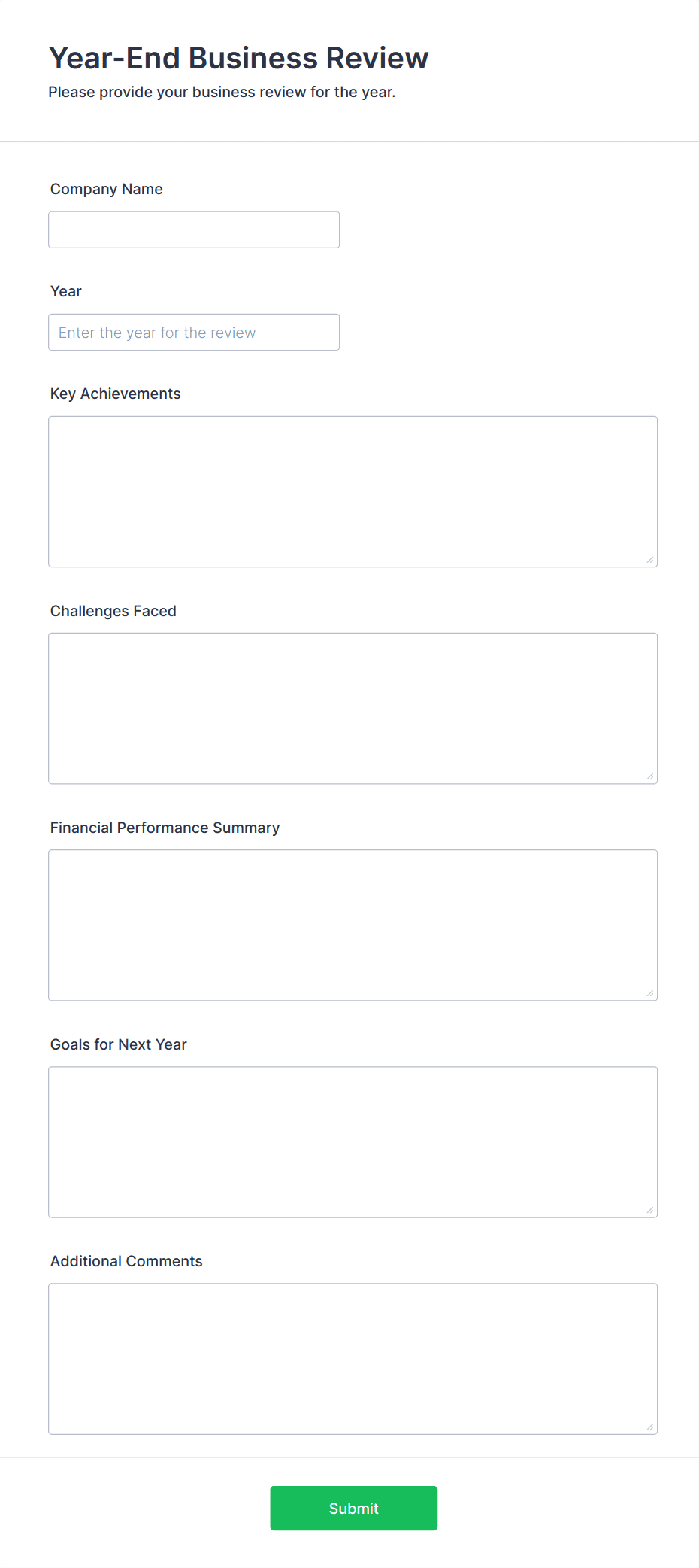 Year-End Business Review Form Template | Jotform