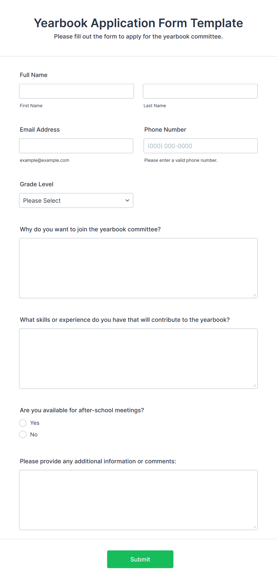 Yearbook Application Form Template | Jotform