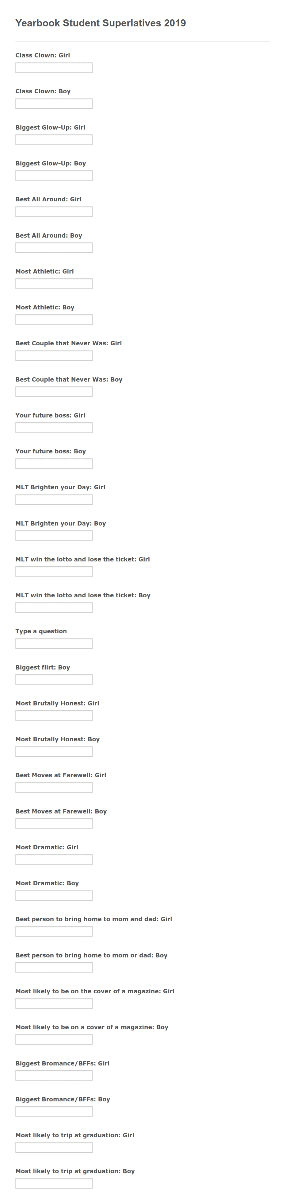 Yearbook Student Superlatives 2019 Form Template | Jotform