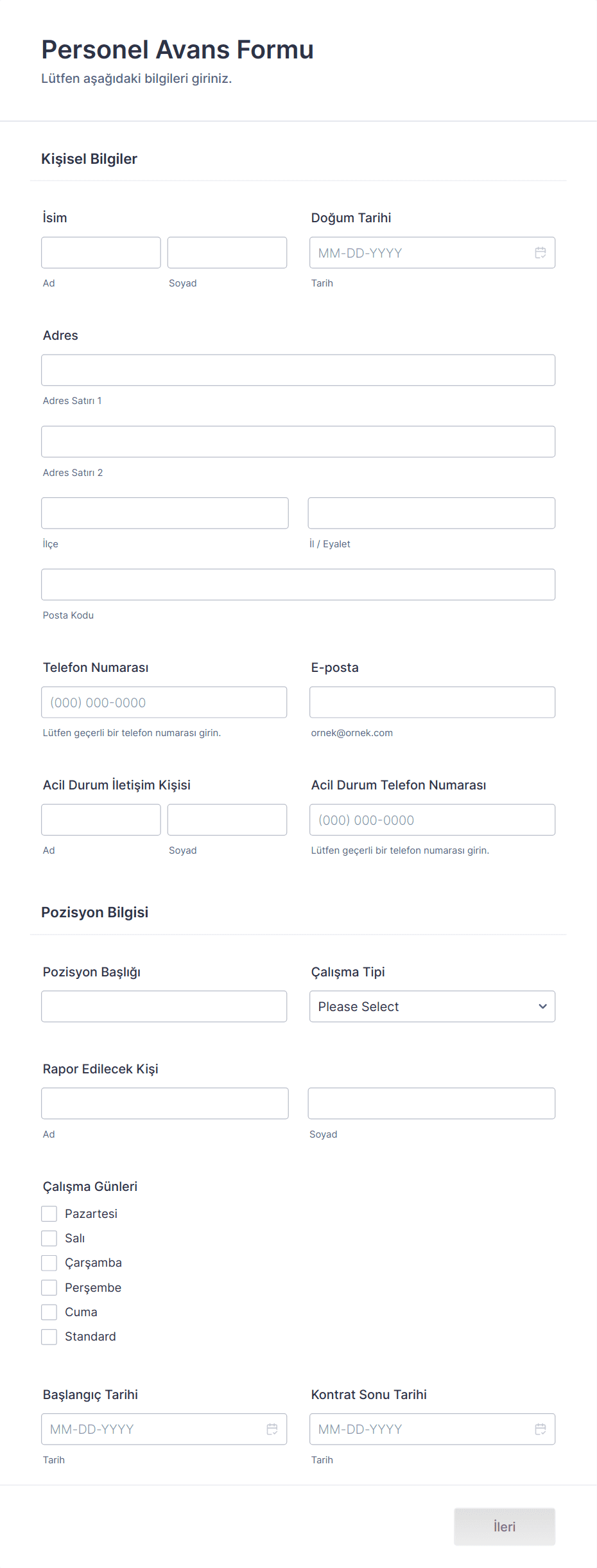 Personel Avans Formu Örneği | Jotform