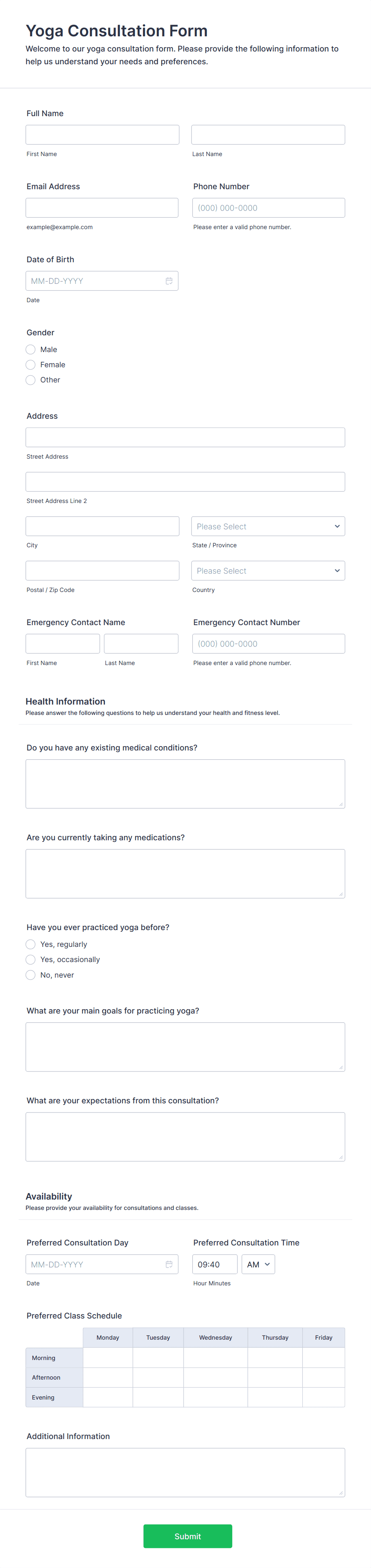 Yoga Consultation Form Template | Jotform