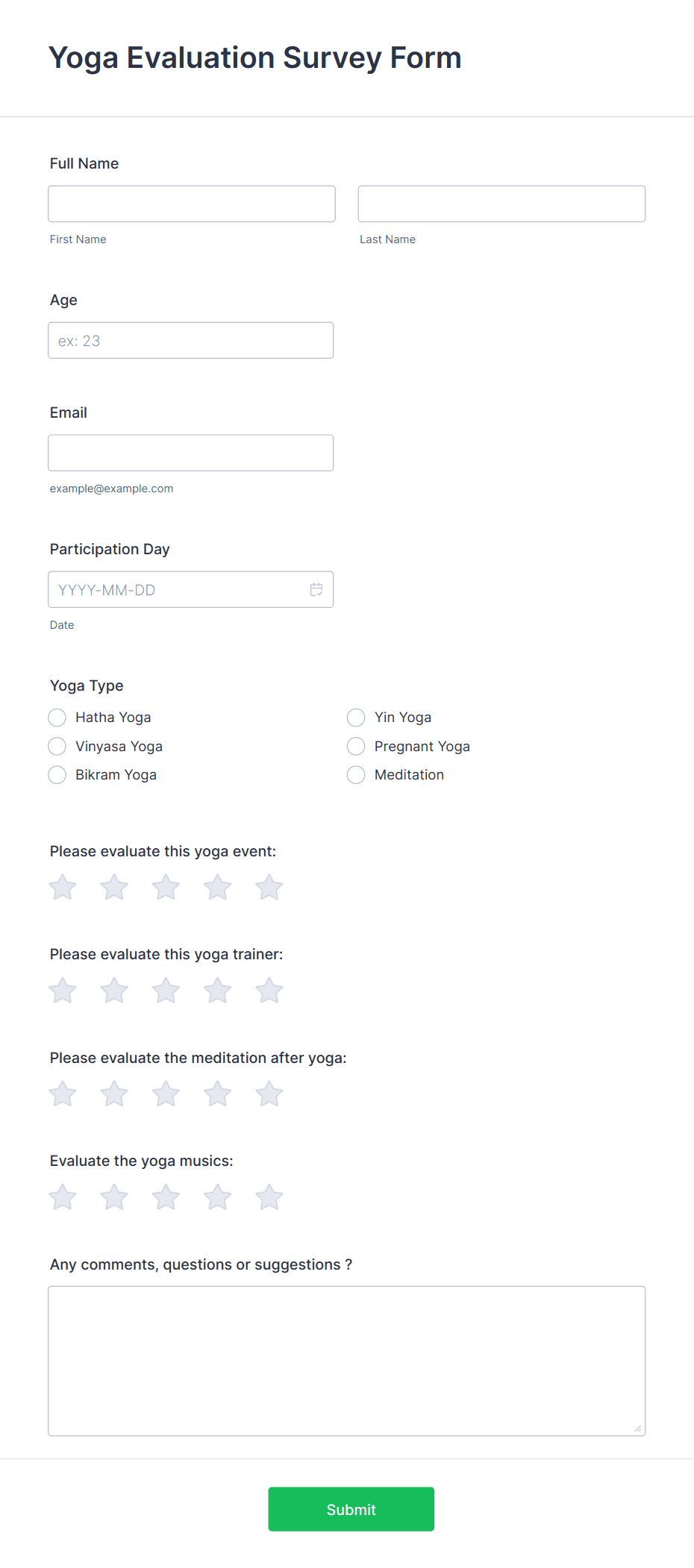 Yoga Evaluation Survey Form Template | Jotform