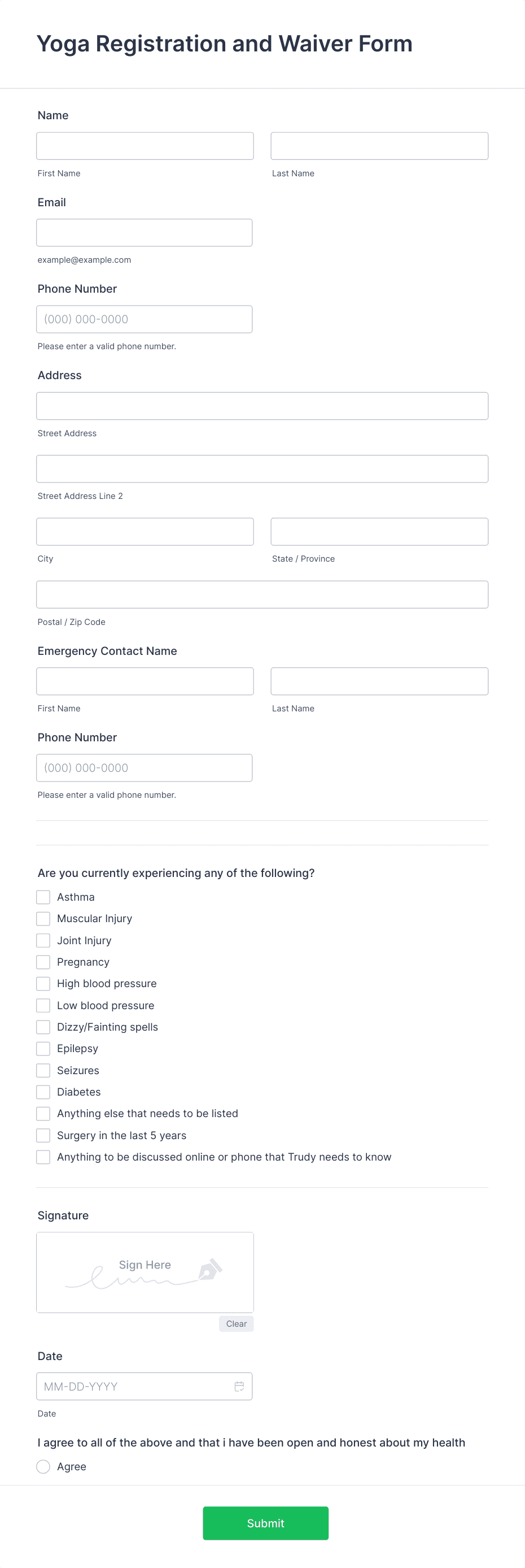Yoga Registration and Waiver Form Template | Jotform