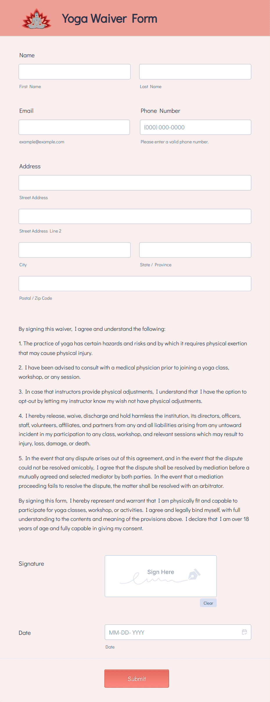 Yoga Waiver Form Template | Jotform